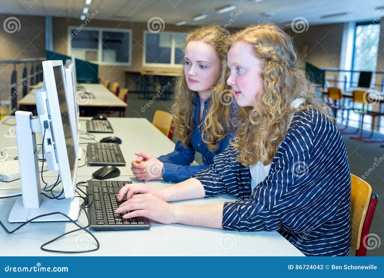 Due Studenti Olandesi Che Lavorano Al Computer a Scuola Fotografia ...