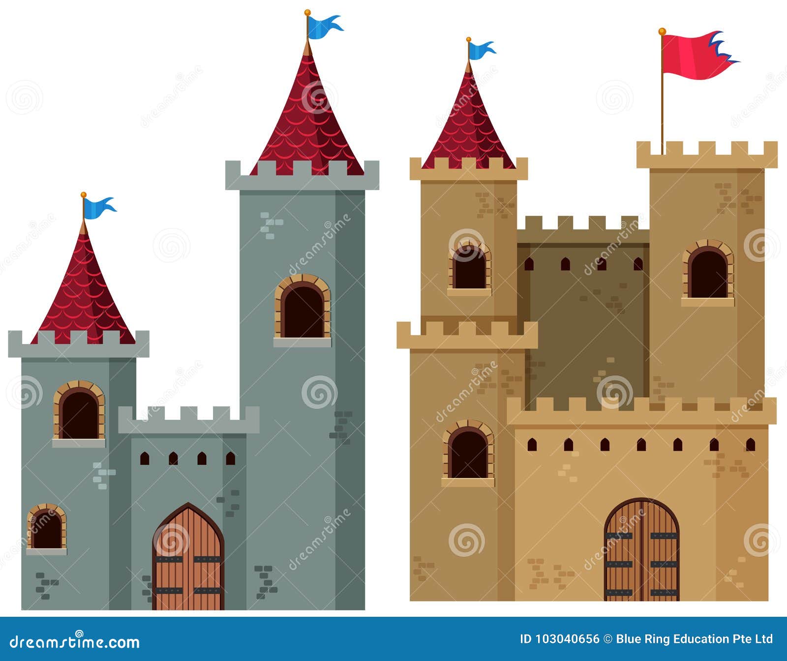 Due Torri Del Castello Con Le Bandiere Illustrazione Vettoriale ...