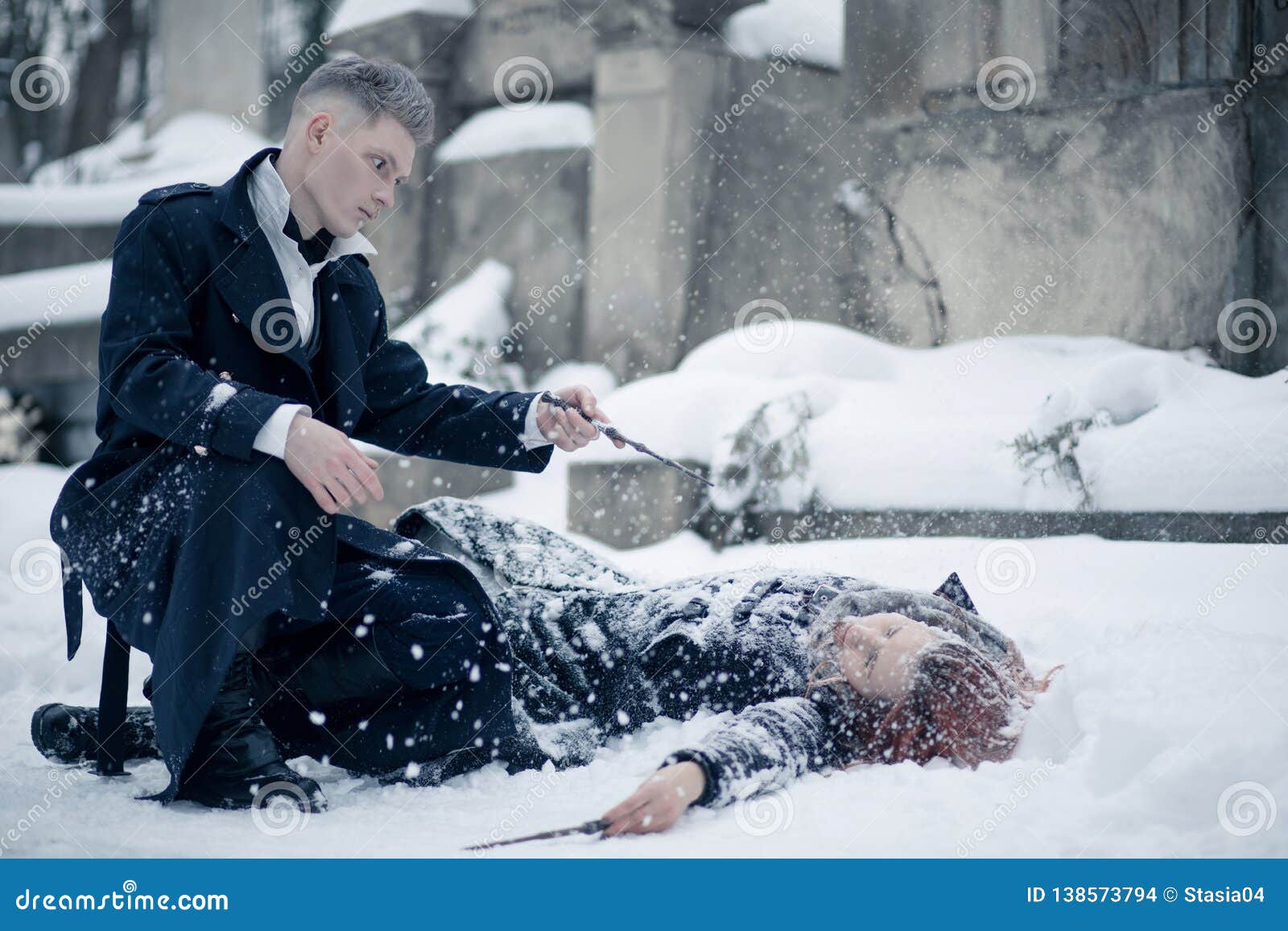 Duel Of Dark And Light Magicians With The Help Of Magic Wands Stock ...