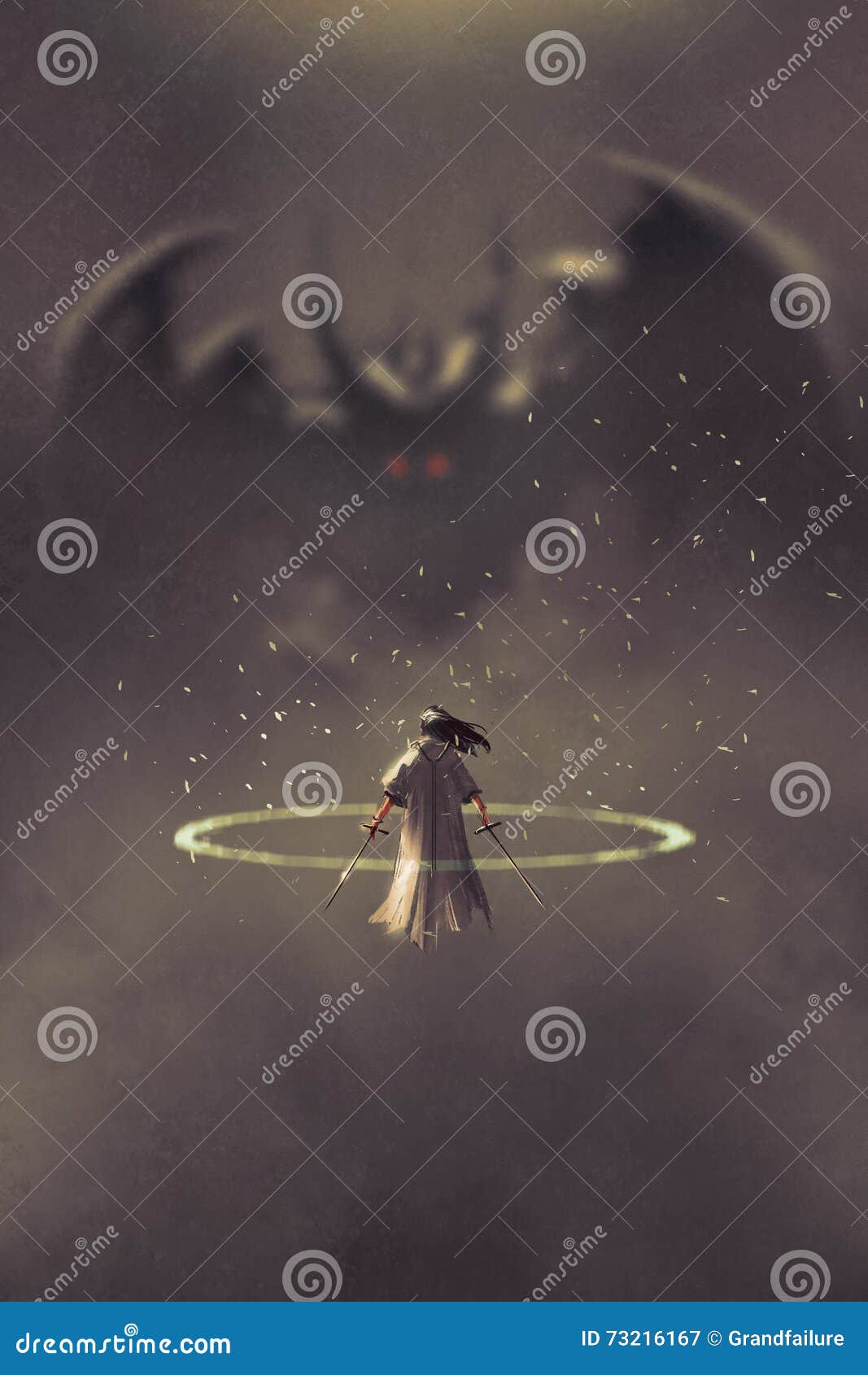 Duel between Knight and Devil Stock Illustration - Illustration of ...