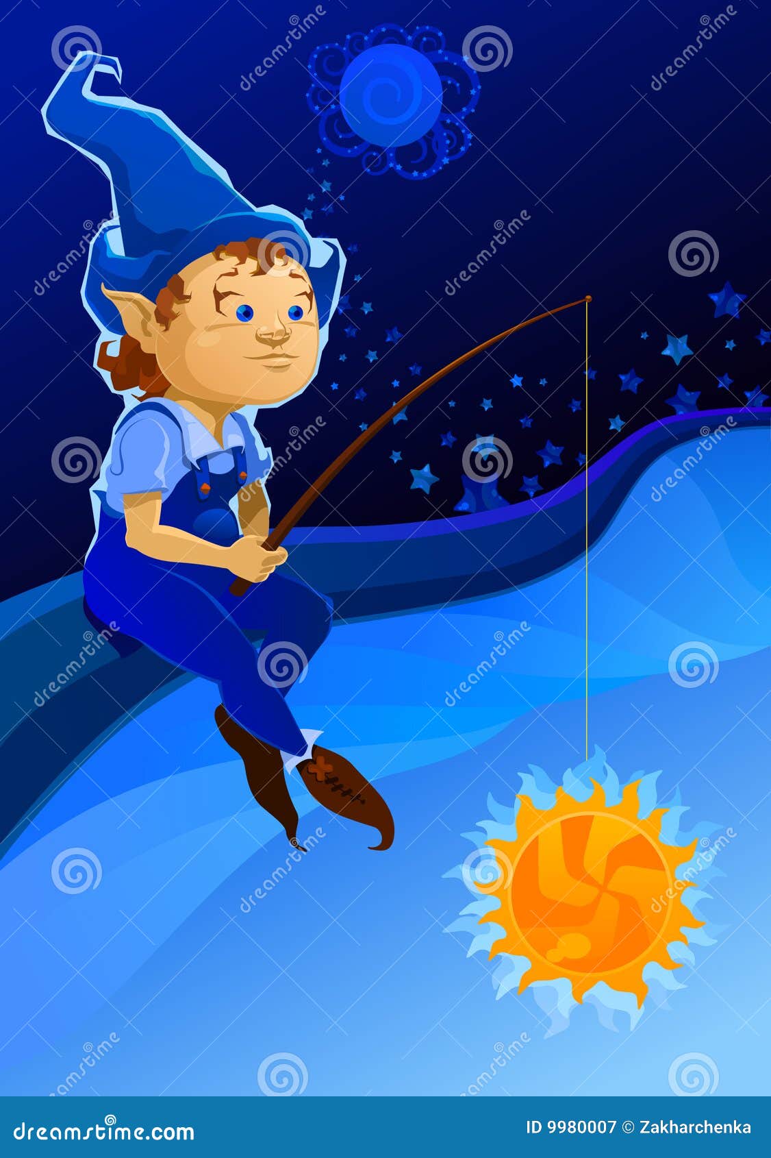Duende en el cielo ilustración del vector. Ilustración de azul - 9980007