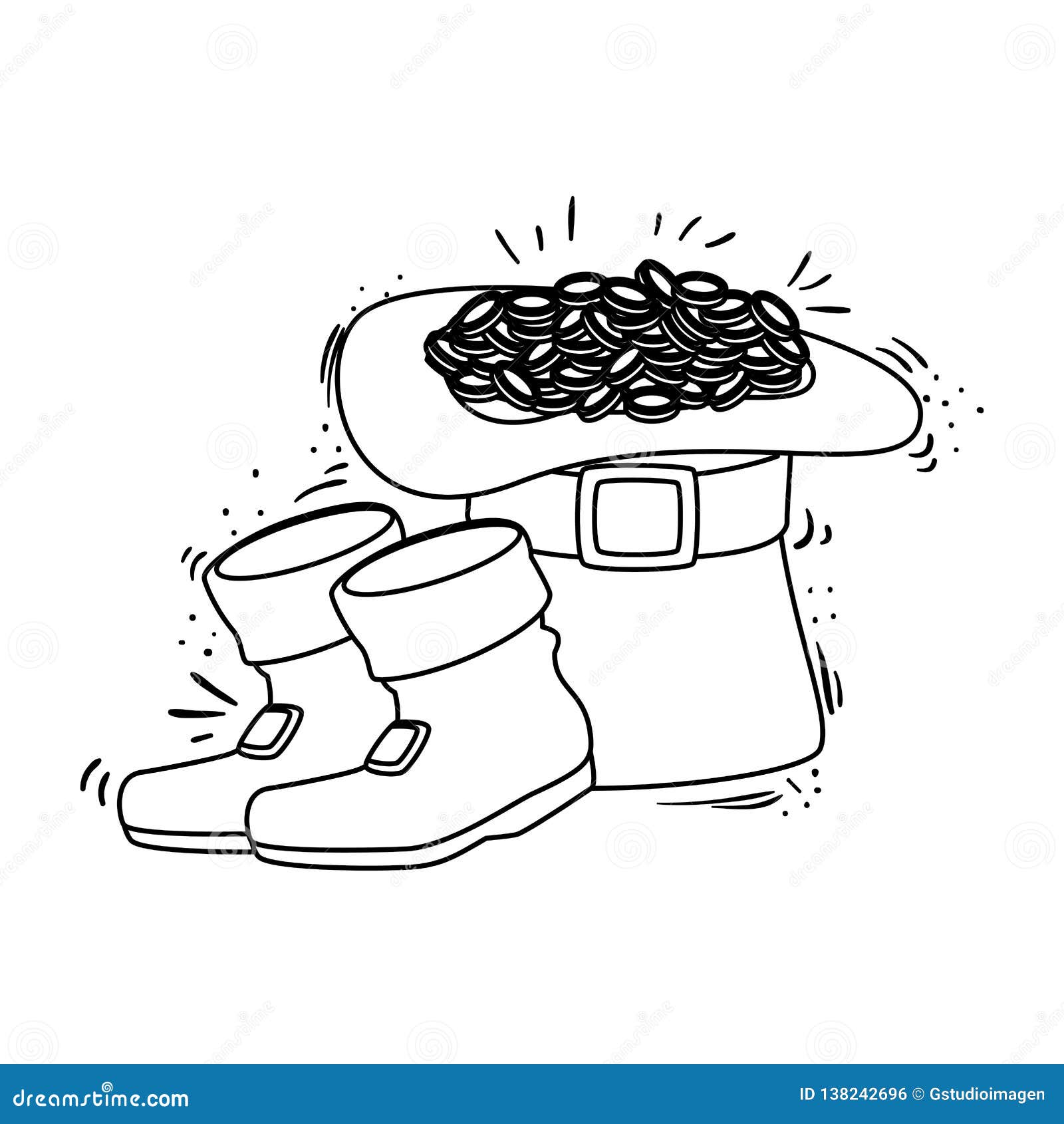 Duende Y Monedas Del Sombrero Con Las Botas Ilustración del Vector ...