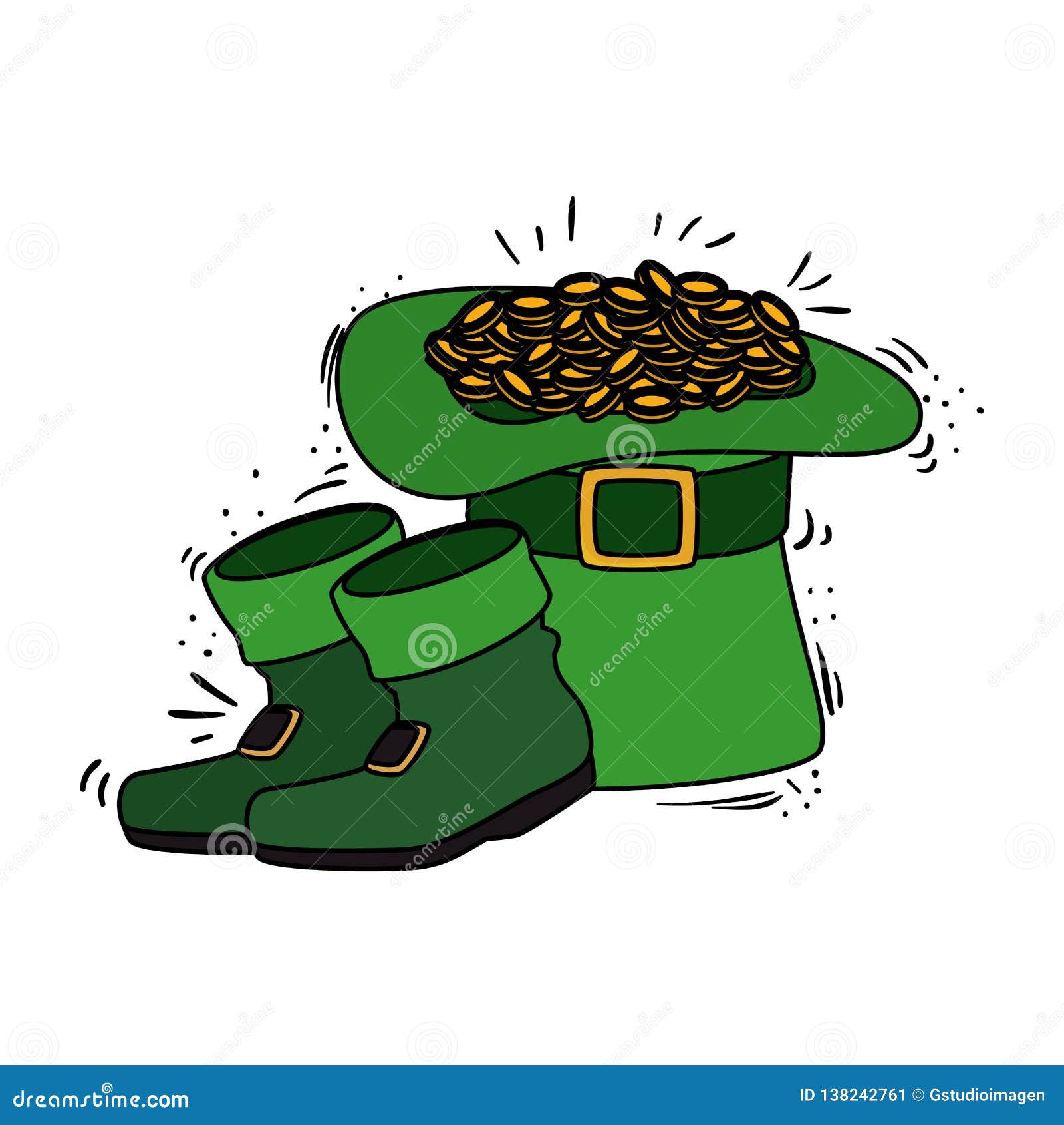 Duende Y Monedas Del Sombrero Con Las Botas Ilustración del Vector ...