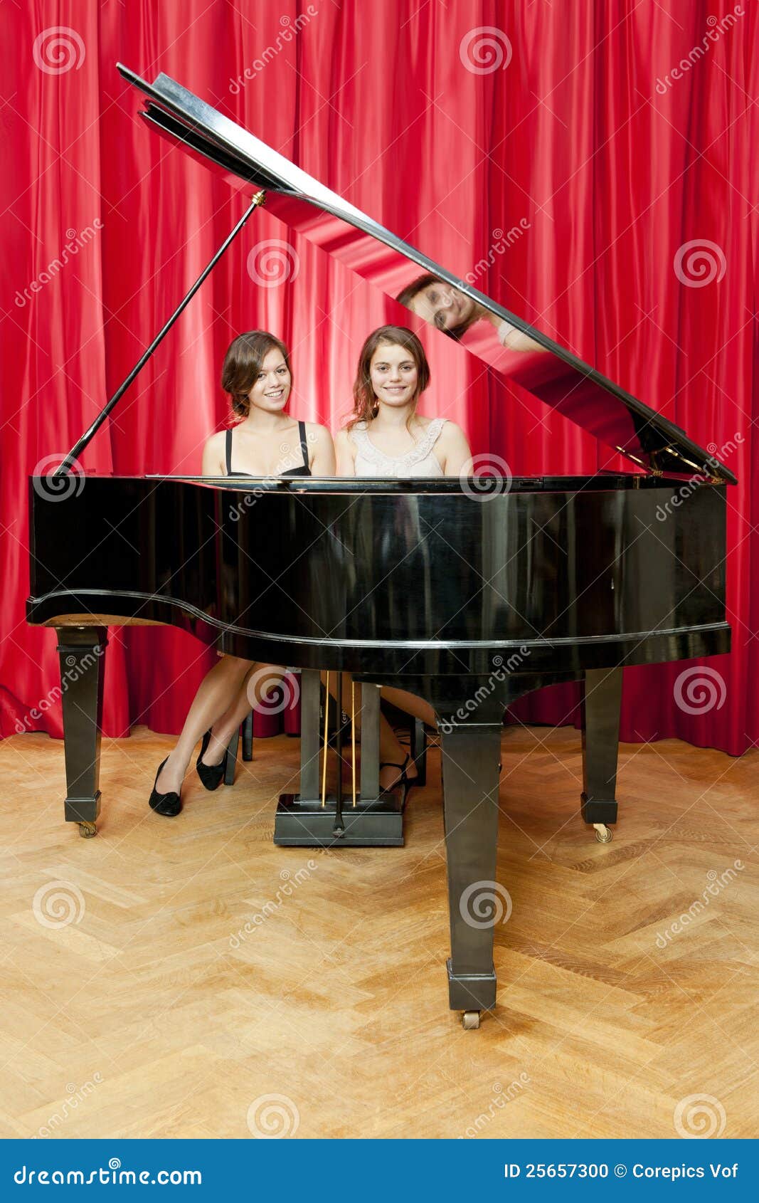 Duet on a single piano stock photo. Image of audio, young - 25657300