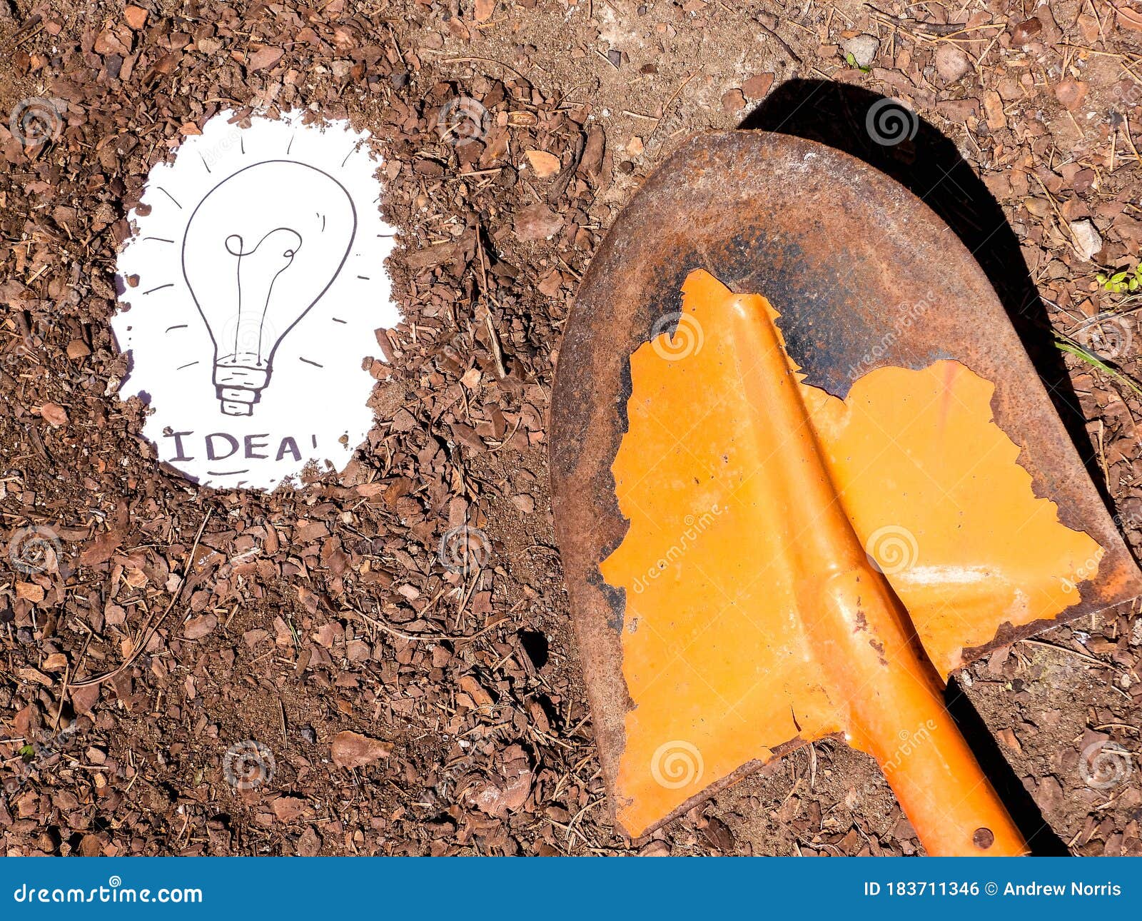 Dug Up Idea stock photo. Image of sign, text, design - 183711346