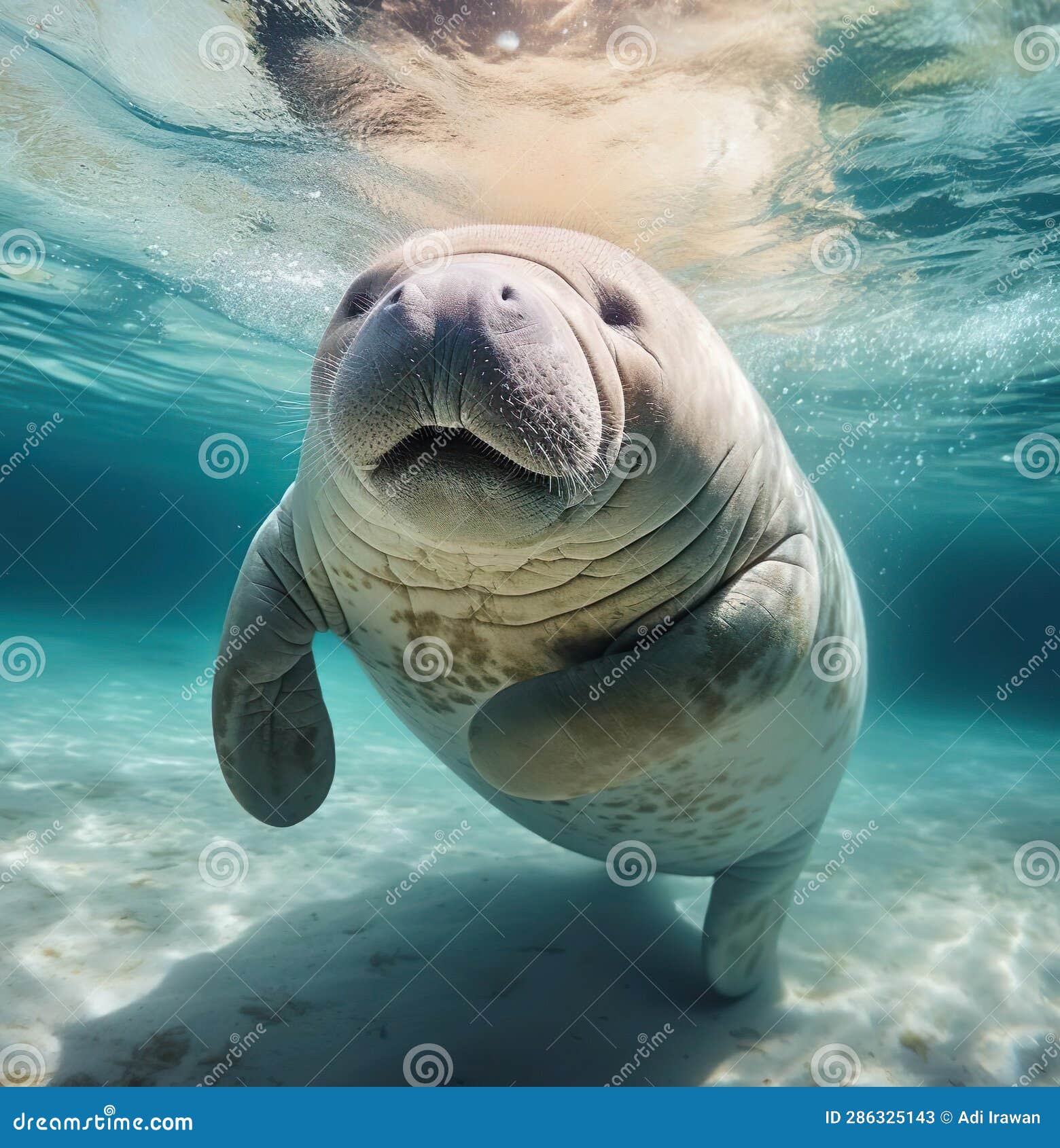 A Dugong is Swimming in the Water Stock Illustration - Illustration of ...