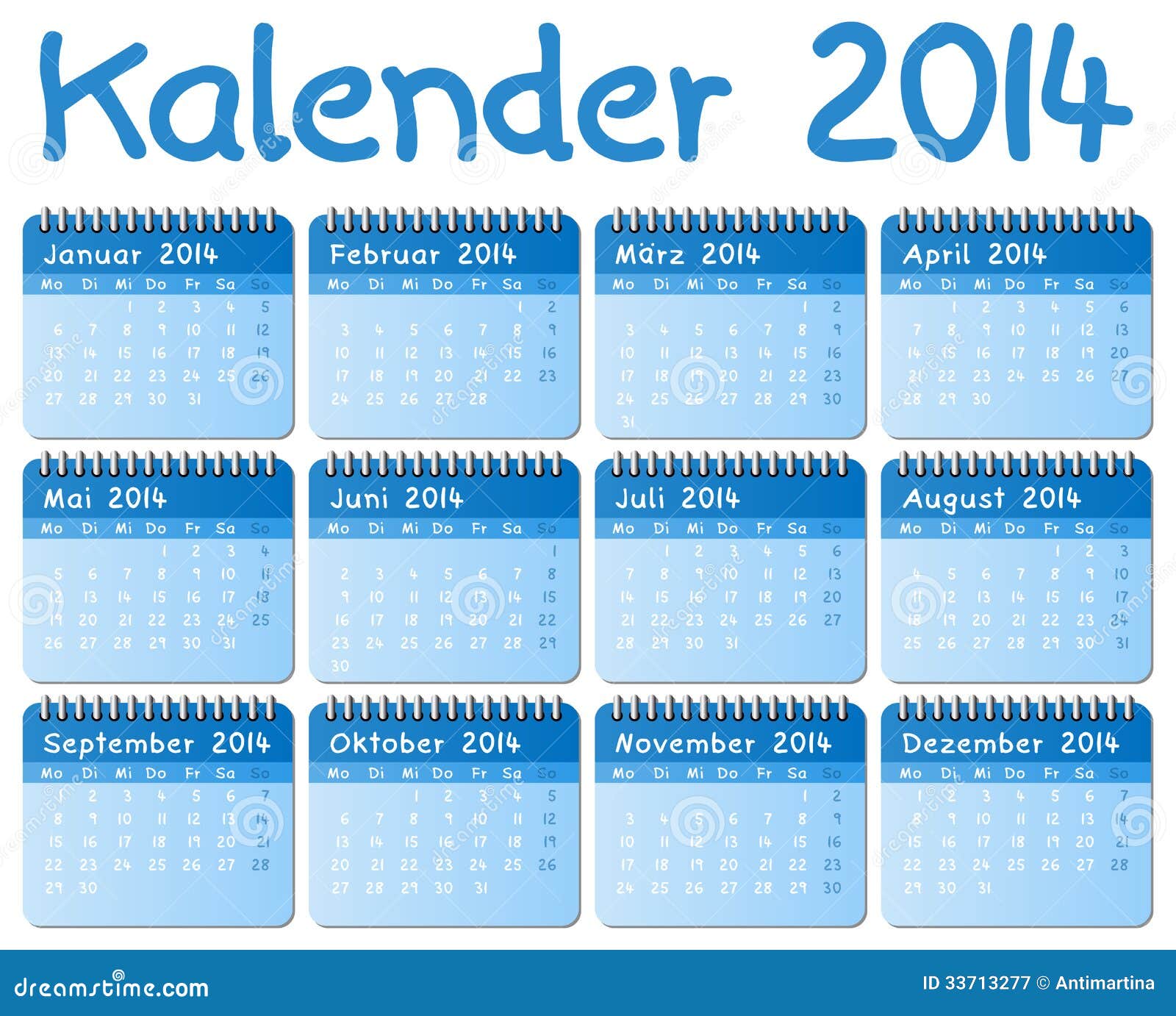 Duitse kalender 2014 vector illustratie. Illustration of maandelijks ...