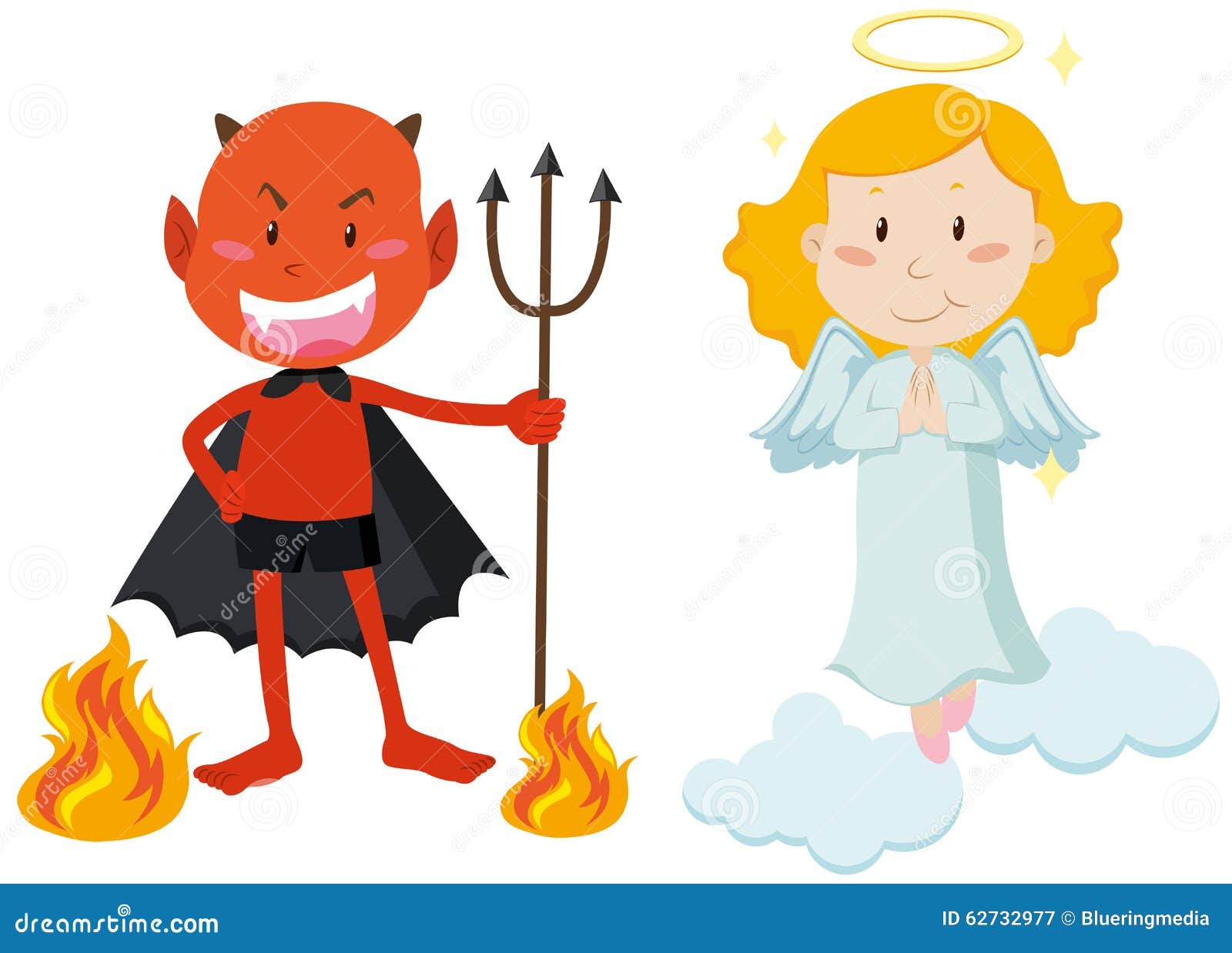 Duivel Met Drietand En Engel Het Vliegen Vector Illustratie ...