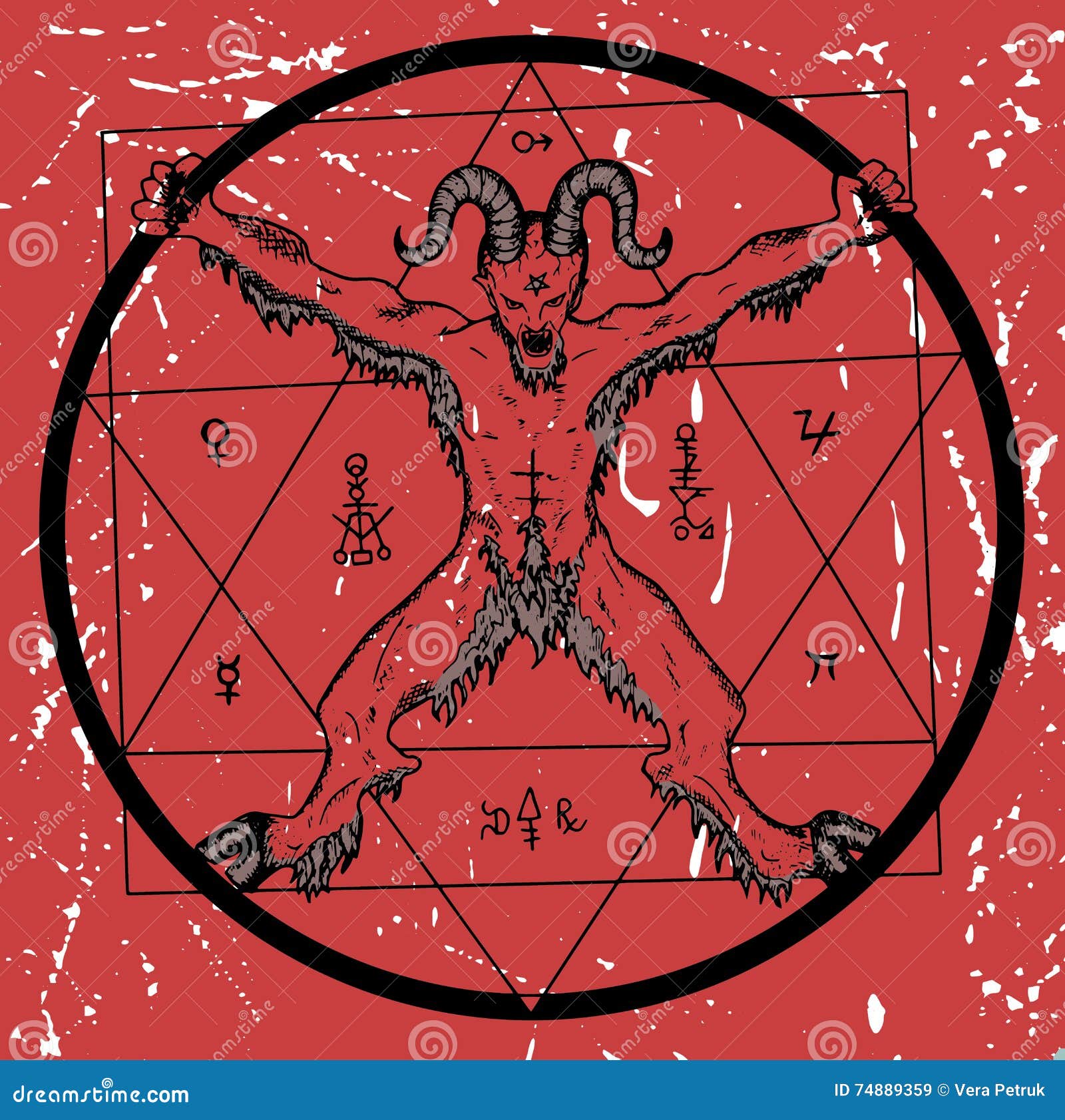 Duivel Met Pentagram Op Rode Geweven Achtergrond Vector Illustratie ...