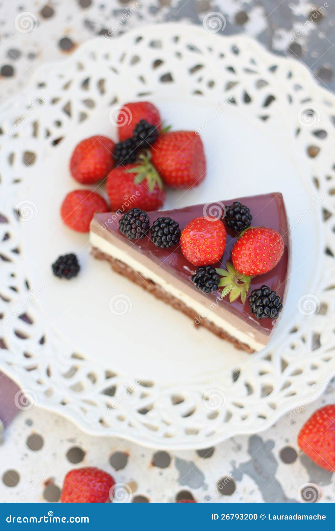 Dukan Cake with Chocolate and Jelly Berries Stock Photo - Image of ...