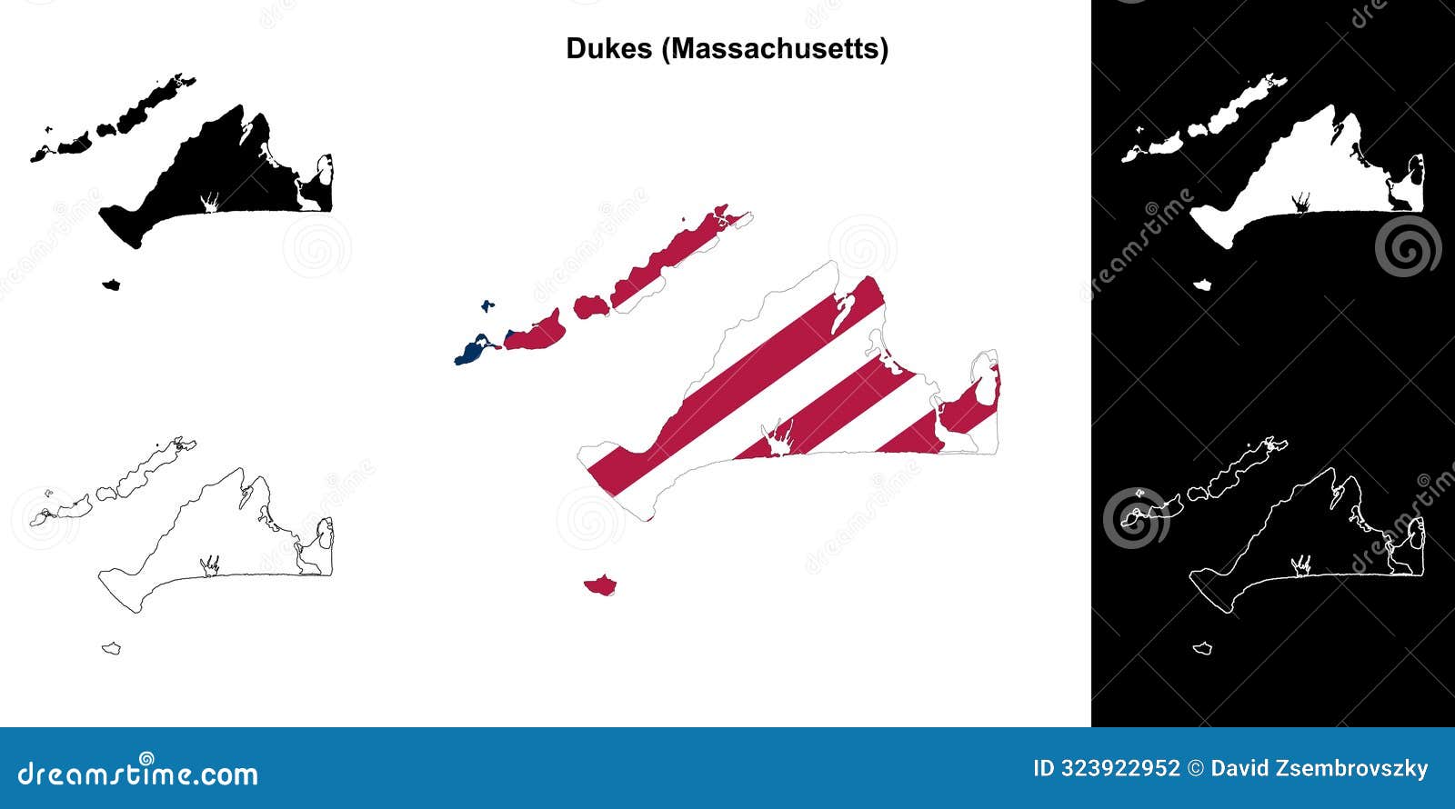 Map Of Dukes County In Massachusetts State On White Background. Single ...