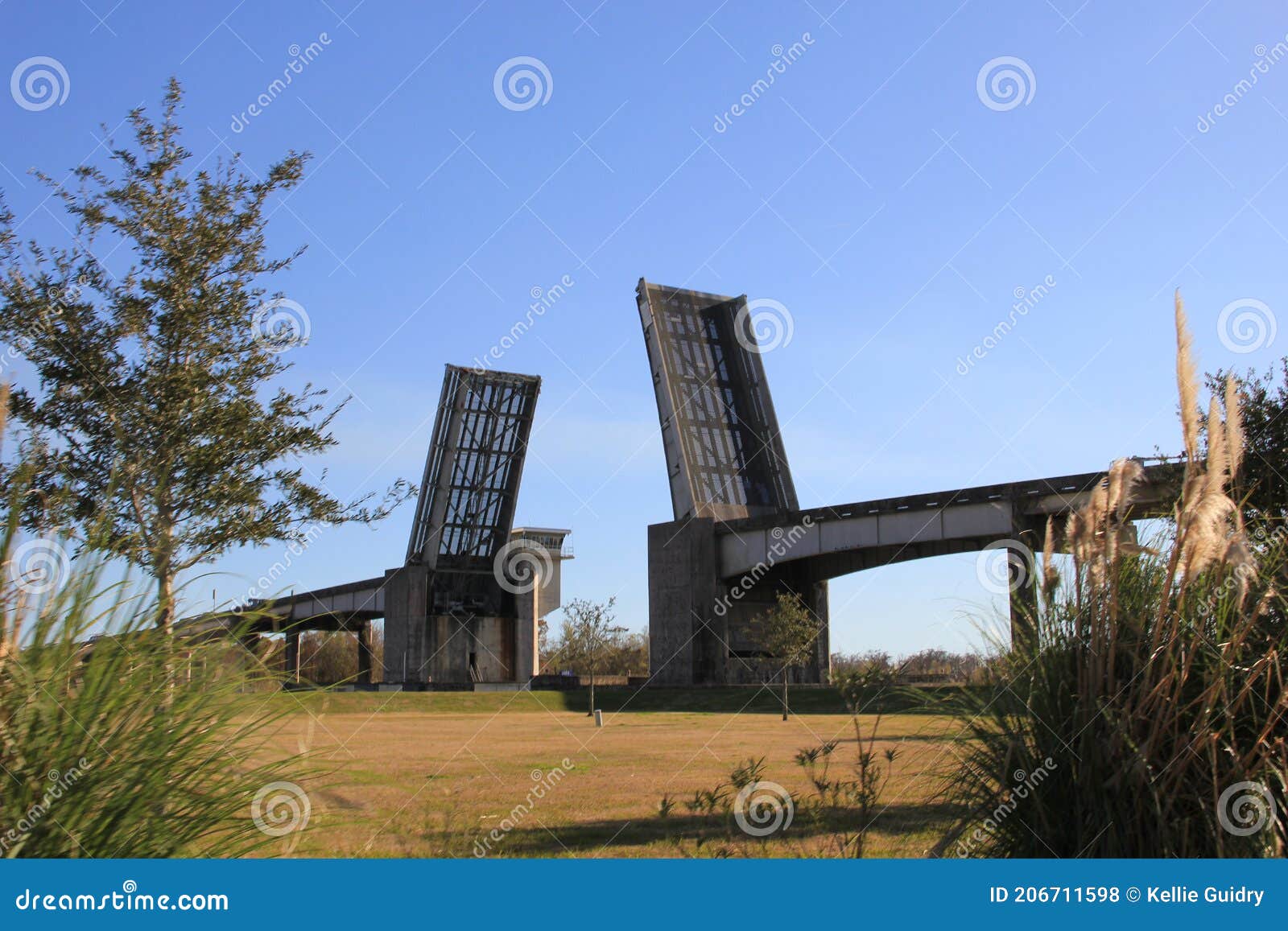 Dularge Bridge open stock photo. Image of grass, dularge - 206711598