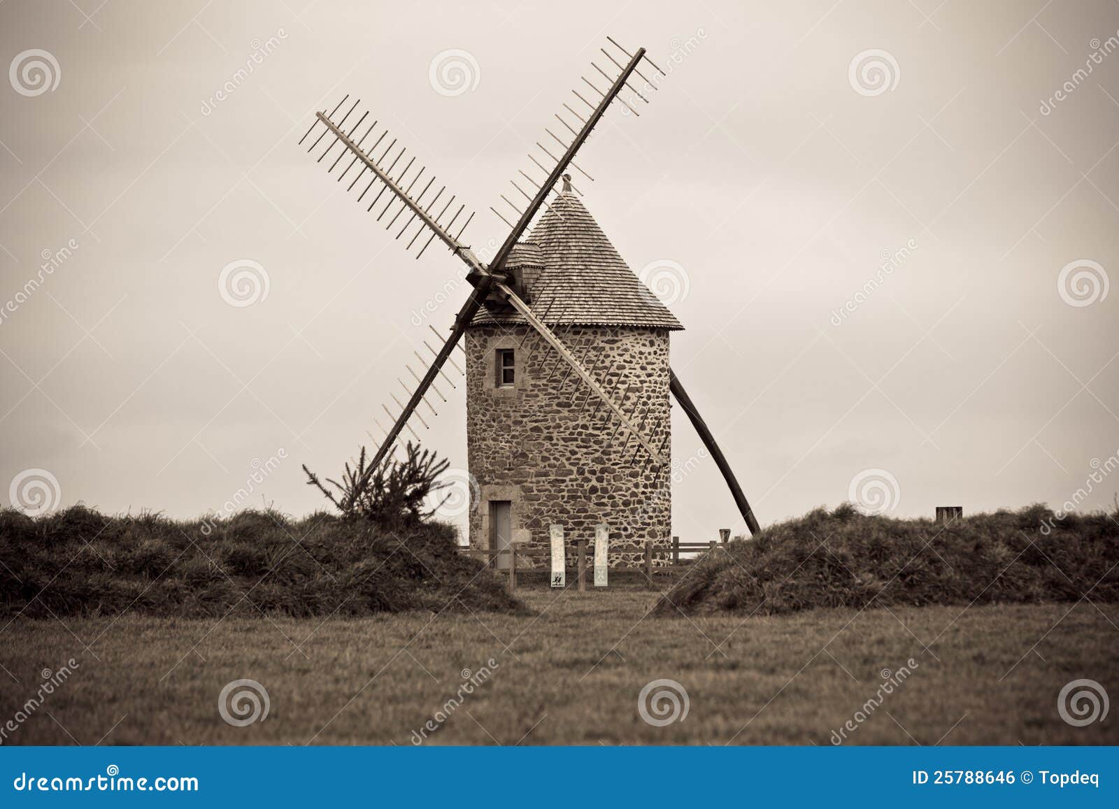 Dull Landscape with Old Windmill Stock Photo - Image of landscape ...