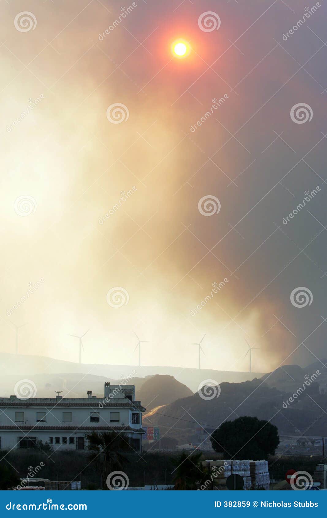 Dull Sun Shining through Smoke from Forest Fire in Spain Stock Image ...