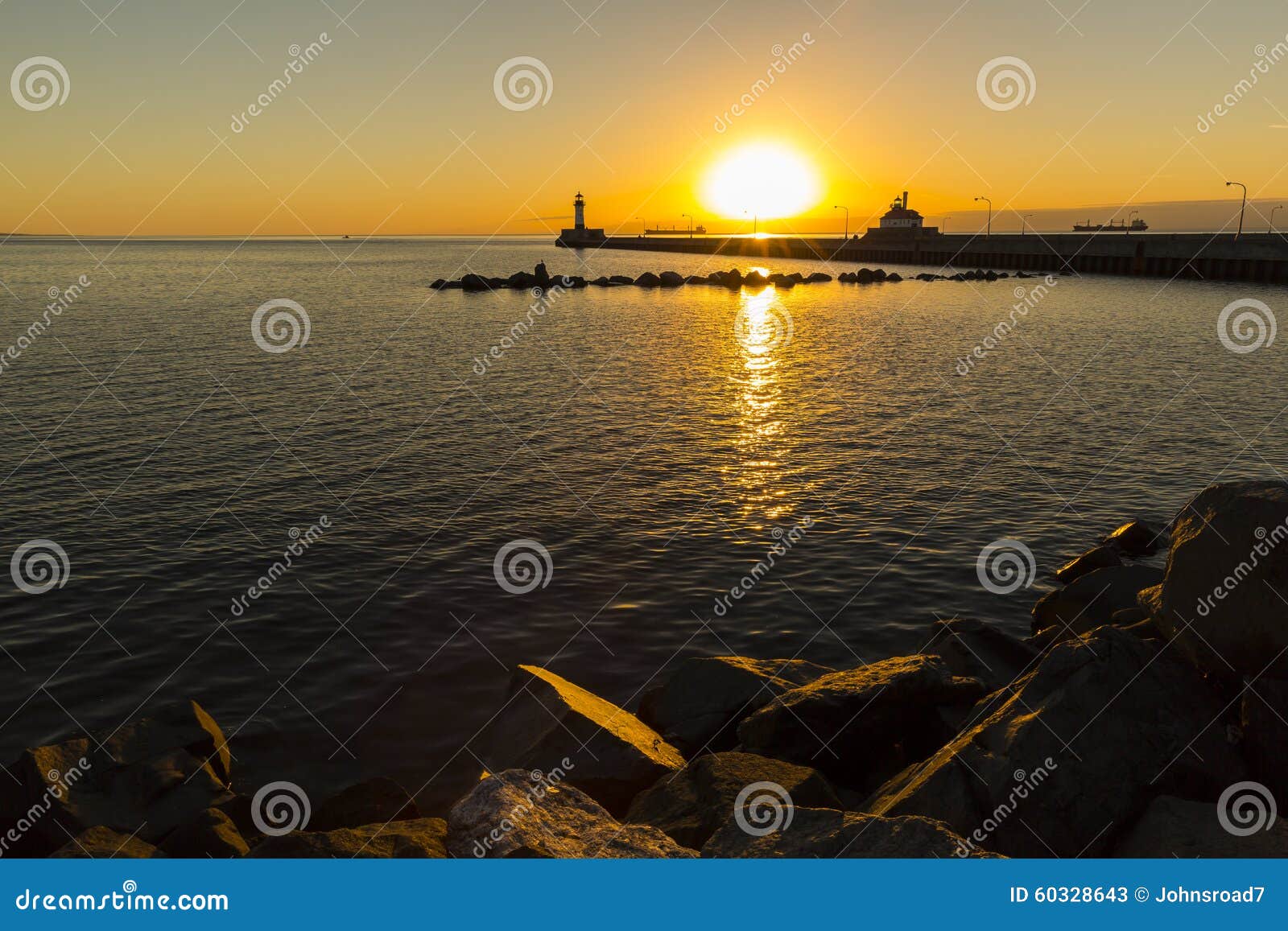 Duluth Lighthouses Sunrise stock image. Image of landmark - 60328643