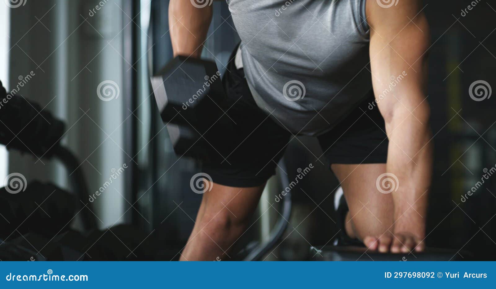 Dumbbell, Bench and Strong Man Exercise Arm, Strength Development or ...