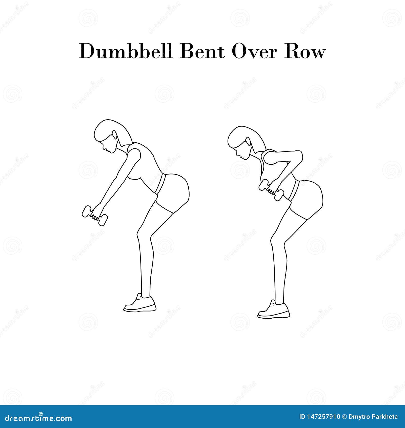 Dumbbell Bent Over Row Exercise Outline Stock Vector - Illustration of ...