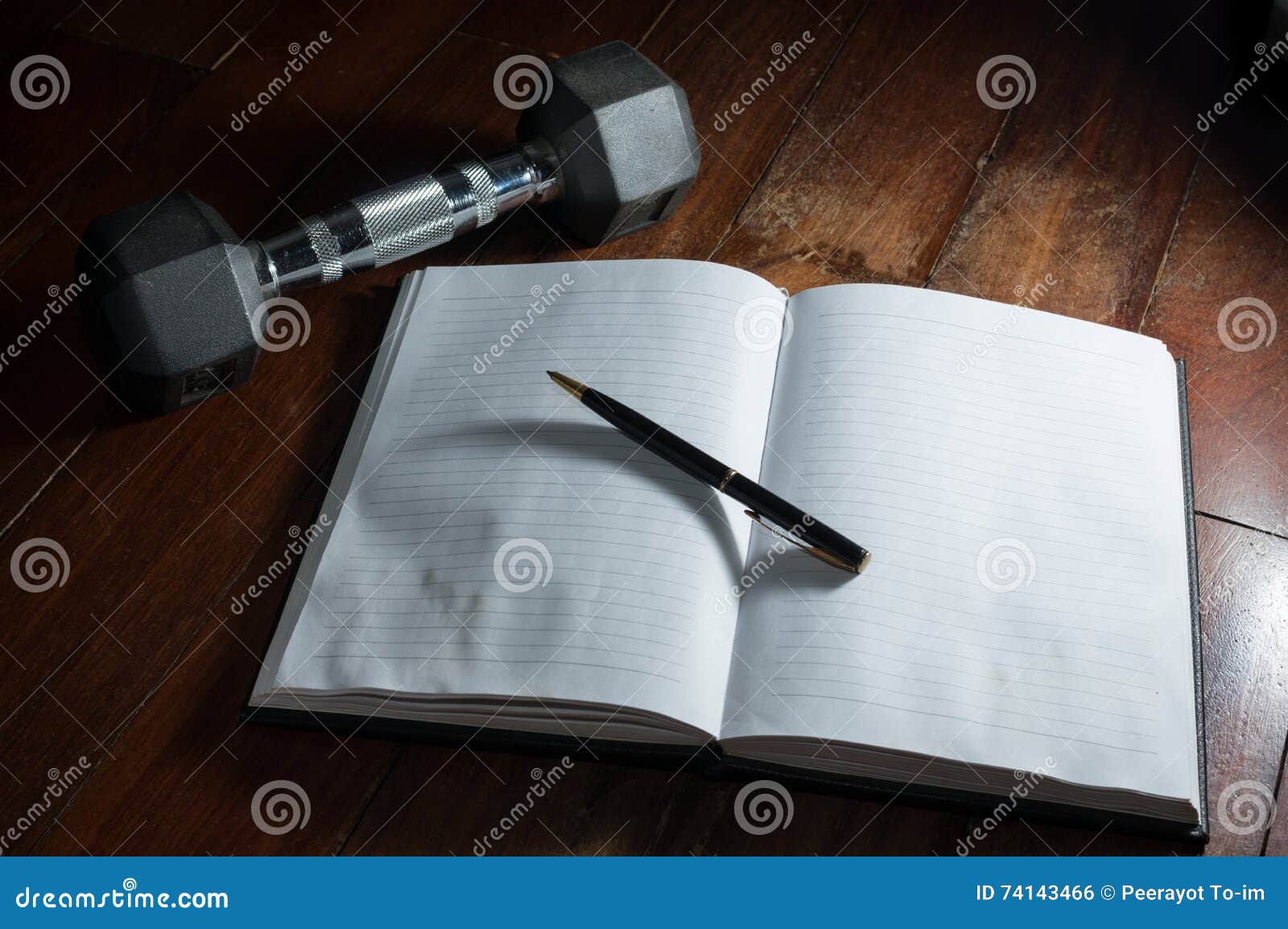 Dumbbell with Book and Pen. Stock Photo - Image of body, pumping: 74143466