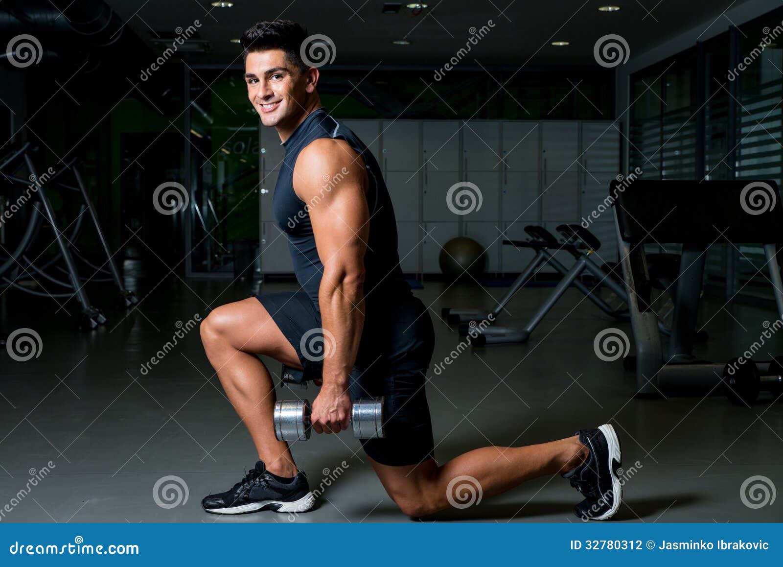 Dumbbell Lunge stock photo. Image of lifestyles, middle - 32780312