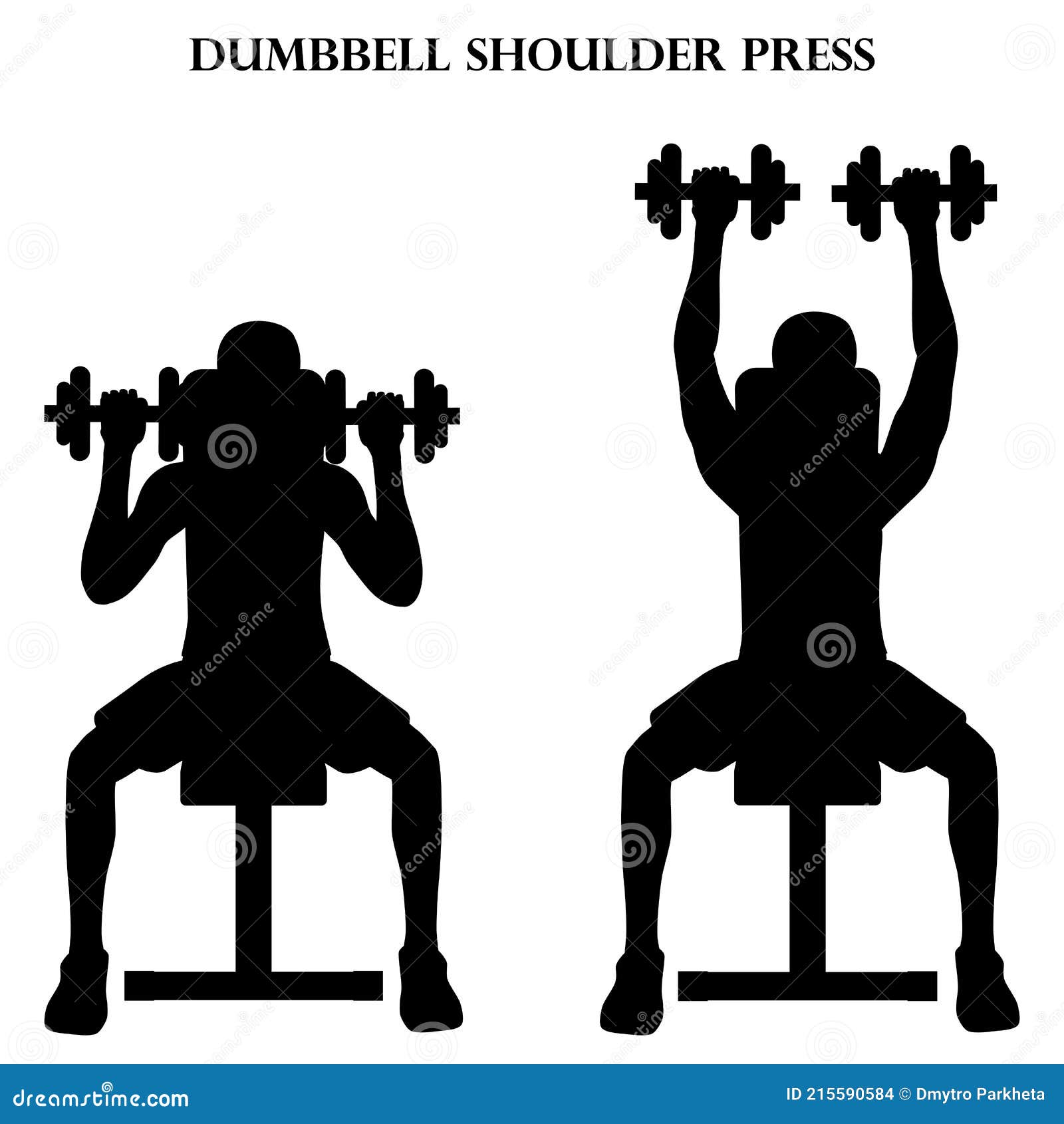 Dumbbell Shoulder Press Workout Exercise Vector Illustration Silhouette ...