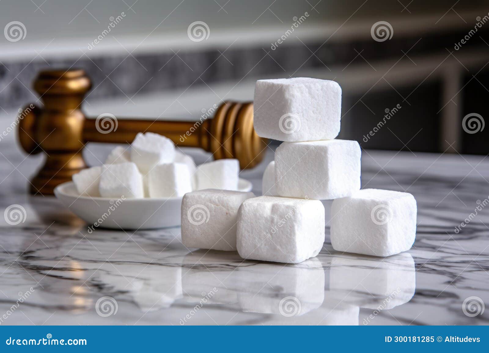 Dumbbell and a Stack of Sugar Cubes on a Marble Countertop Stock Image ...