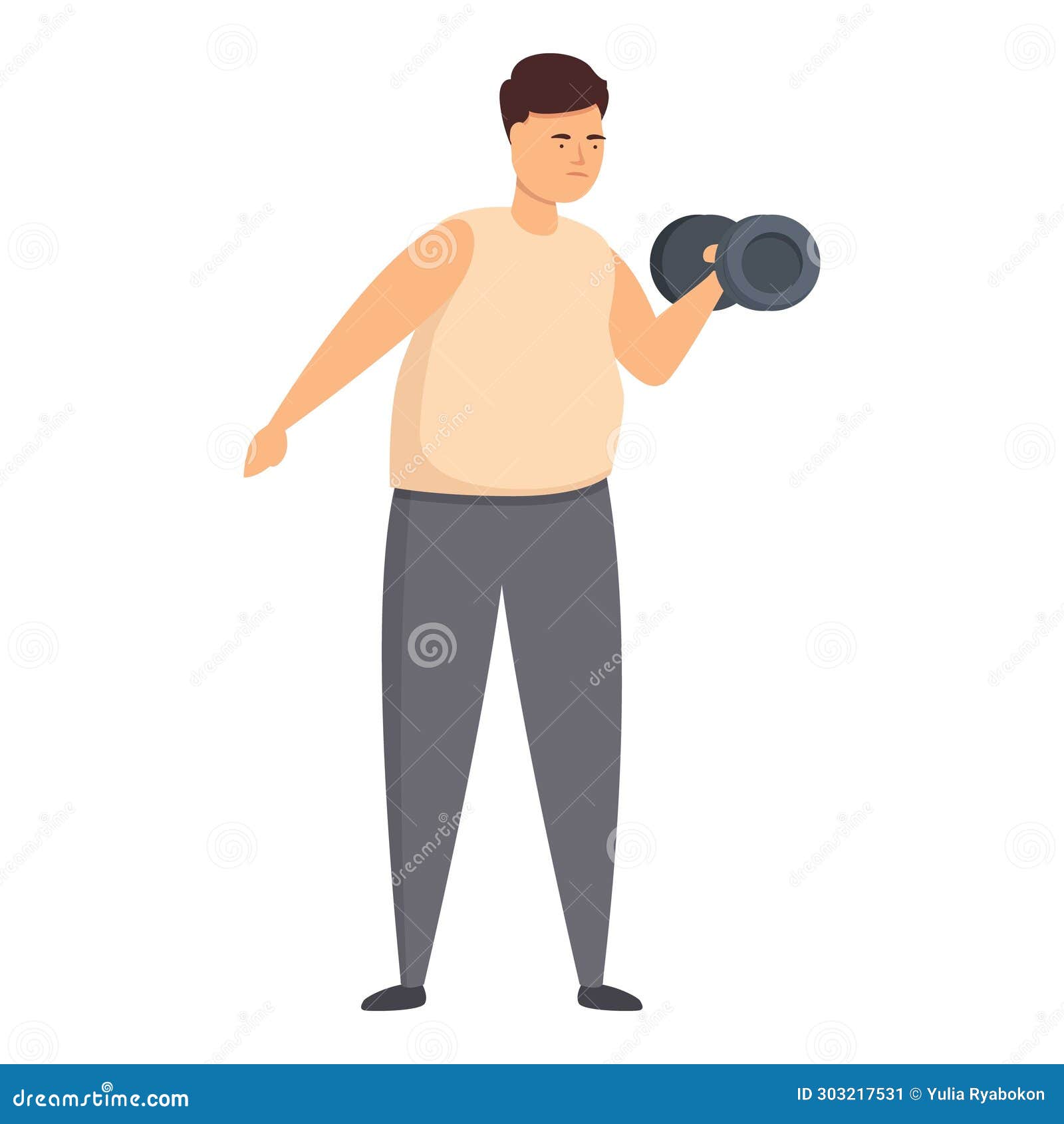 Dumbbell Training Icon Cartoon Vector. Fat Man at Gym Stock Vector ...