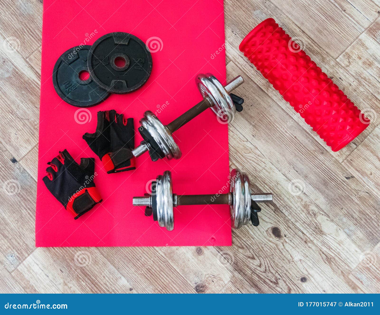 Dumbbells, Foam Roll and Other Objects for Home Workout Stock Image ...