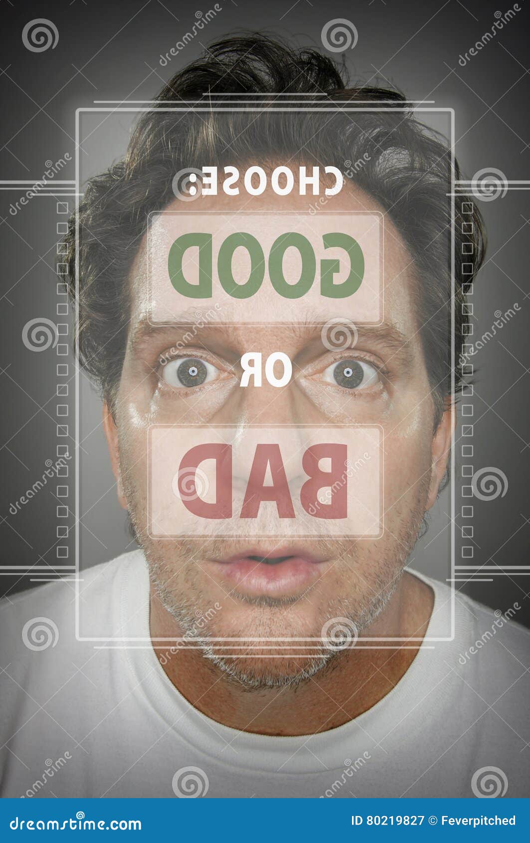 Dumbfounded Looking Man in Front of Touch Screen Choosing Good O Stock ...