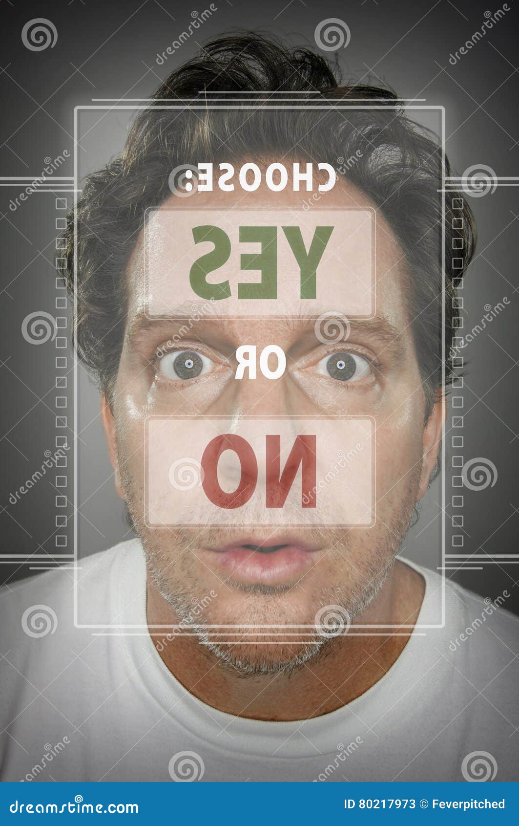 Dumbfounded Looking Man in Front of Touch Screen Choosing Yes of Stock ...