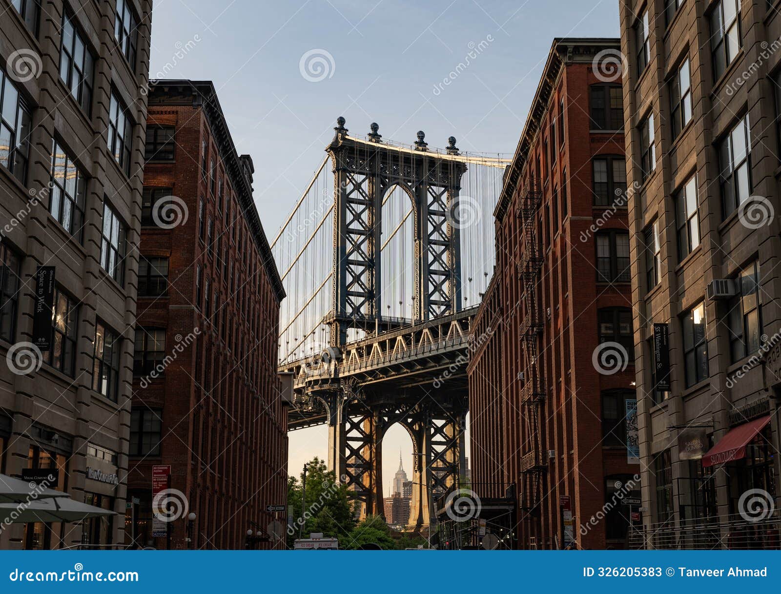 Dumbo Street and Sunset View of Manhattan Bridge Stock Image - Image of ...