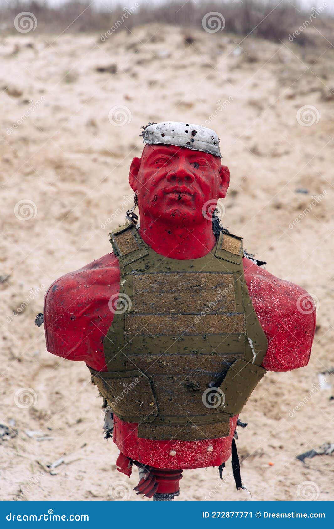 Dummy in Body Armor Shot through with Firearm at Training Shooting ...