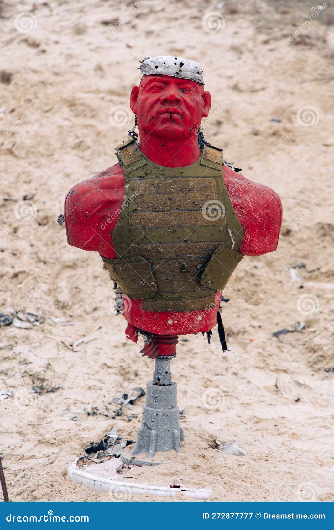 Dummy in Body Armor Shot through with Firearm at Training Shooting ...