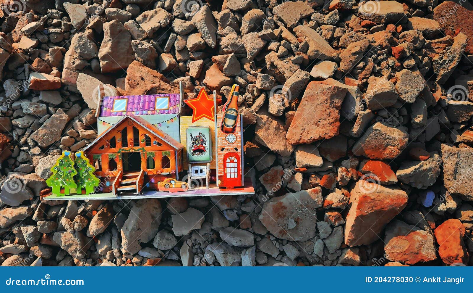 Dummy House on Demolished House Debris Conceptual Stock Photo - Image ...