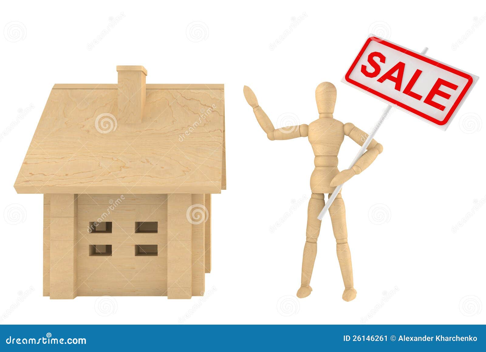 Dummy with House and Sale Banner Stock Illustration - Illustration of ...
