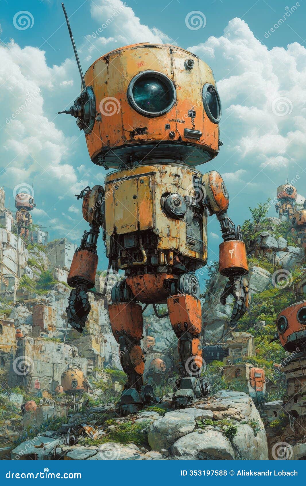 A Dump of Colorful Old Robots on Another Planet. Abandoned Old Robots ...