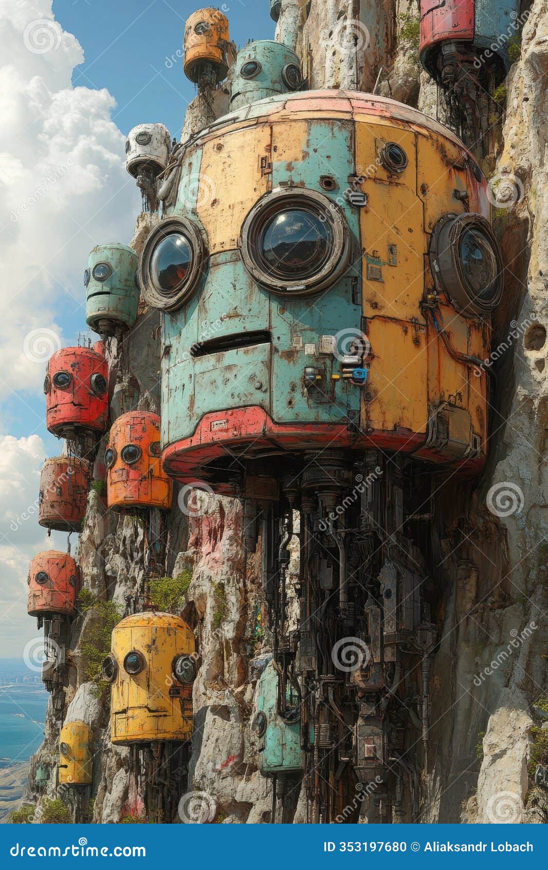 A Dump of Colorful Old Robots on Another Planet. Abandoned Old Robots ...