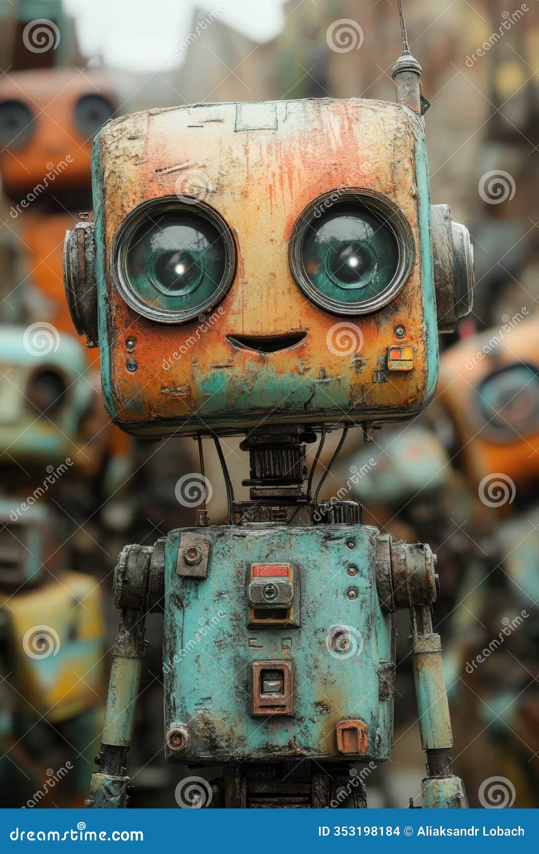 A Dump of Colorful Old Robots on Another Planet. Abandoned Old Robots ...