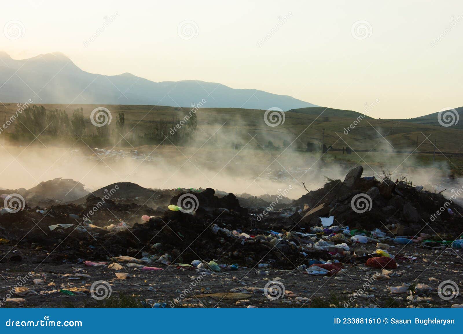 Dump fire at sunset stock photo. Image of dirty, village - 233881610