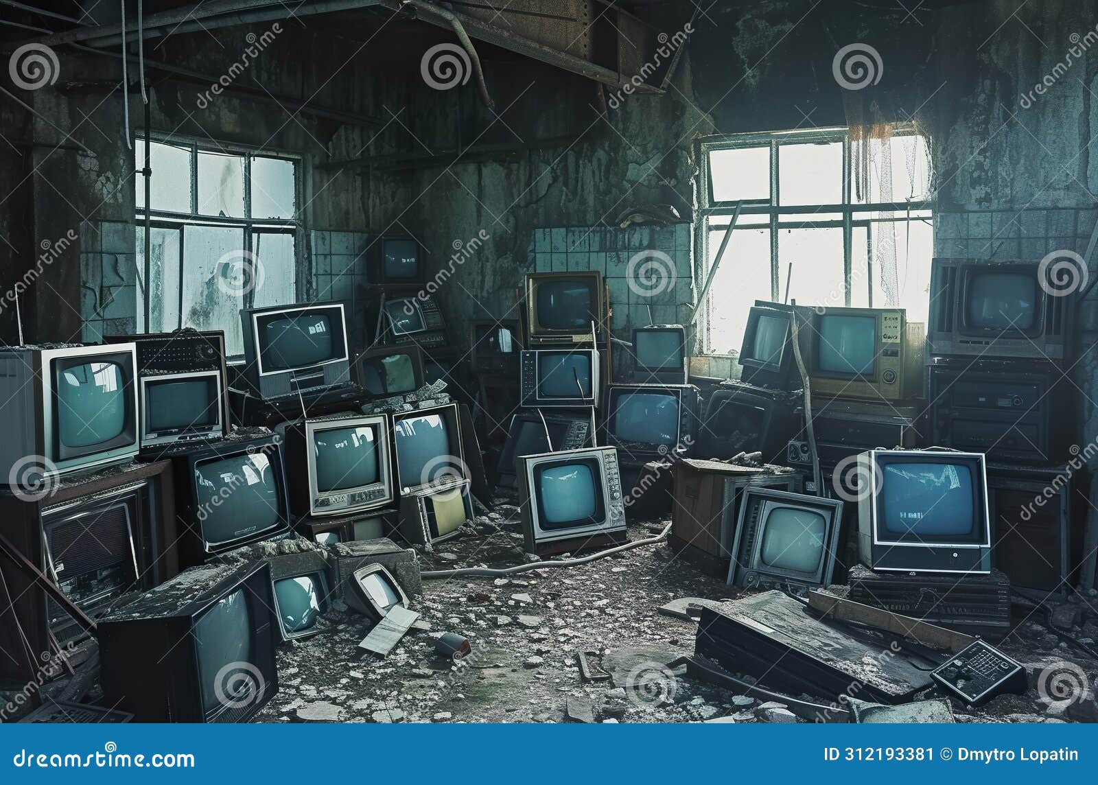 Dump of Old Broken Obsolete Computer with Displays or Tv, Pile of Junk ...