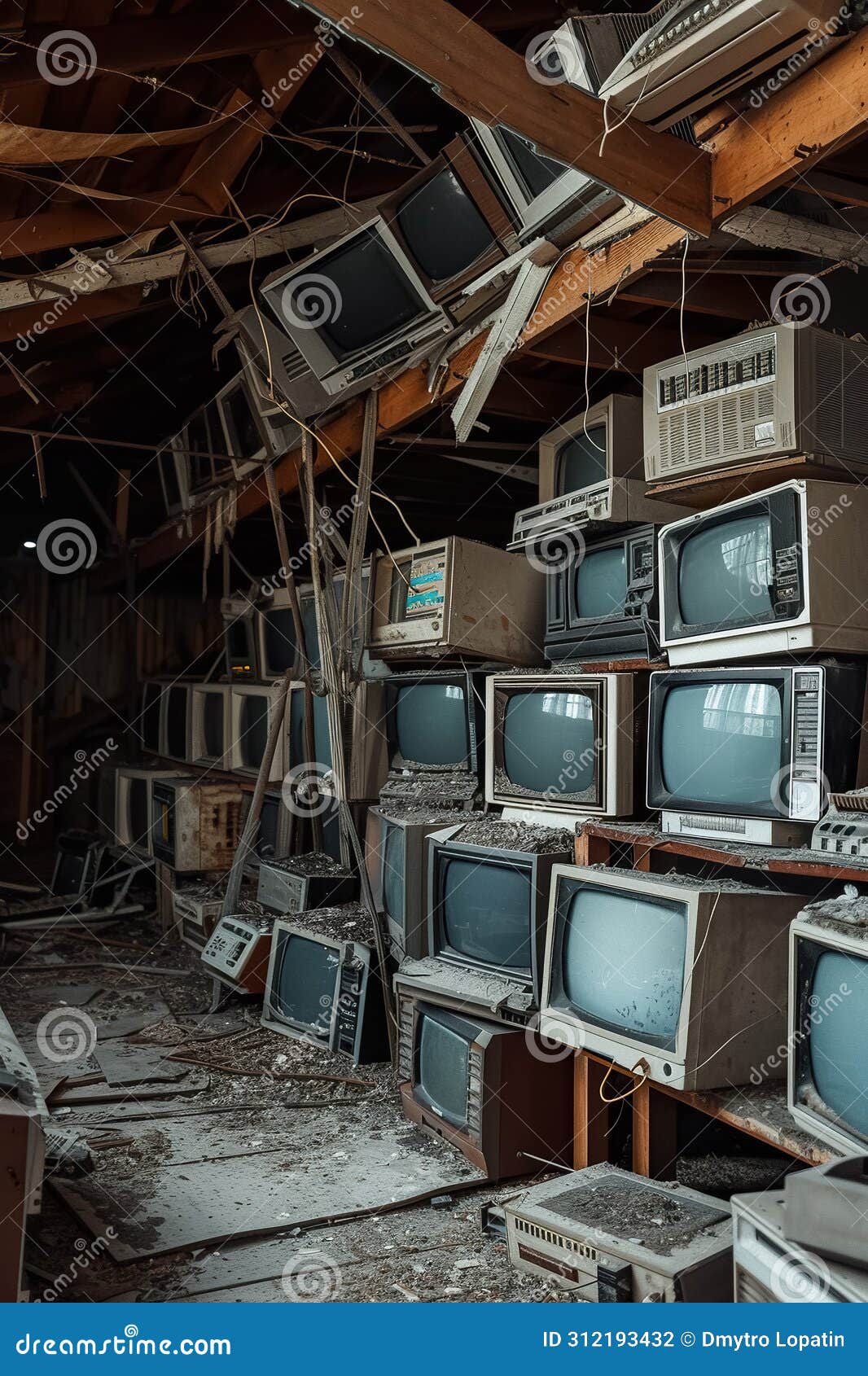 Dump of Old Broken Obsolete Computer with Displays or Tv, Pile of Junk ...