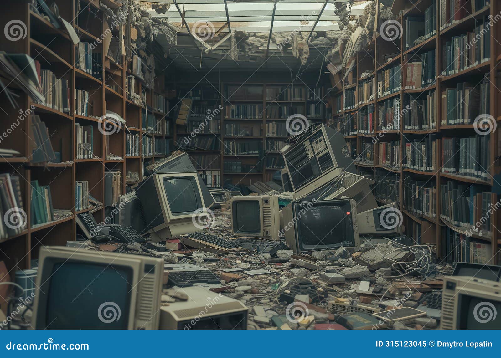 Dump of Old Broken Obsolete Computer with Displays or Tv, Pile of Junk ...