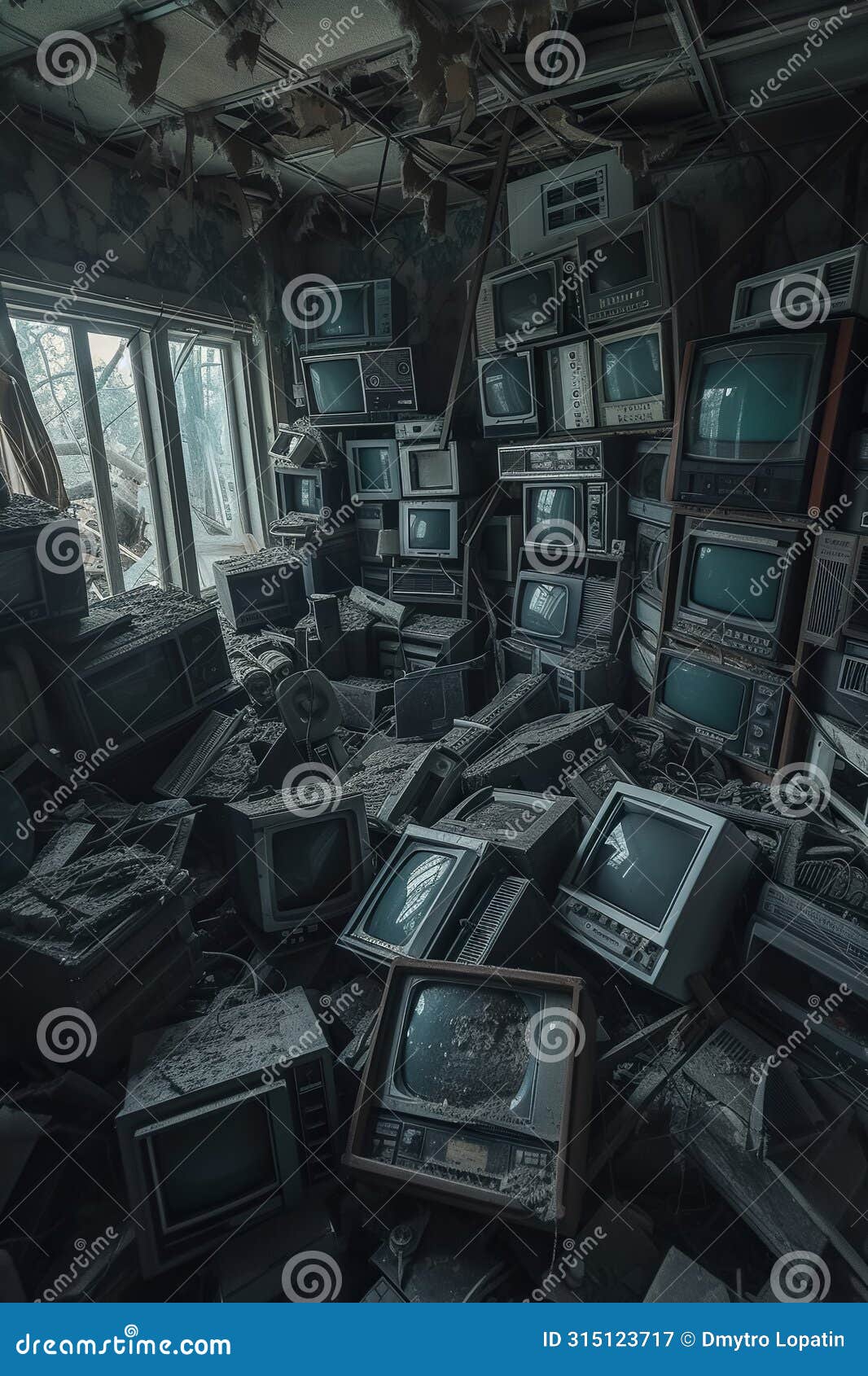 Dump of Old Broken Obsolete Computer with Displays or Tv, Pile of Junk ...