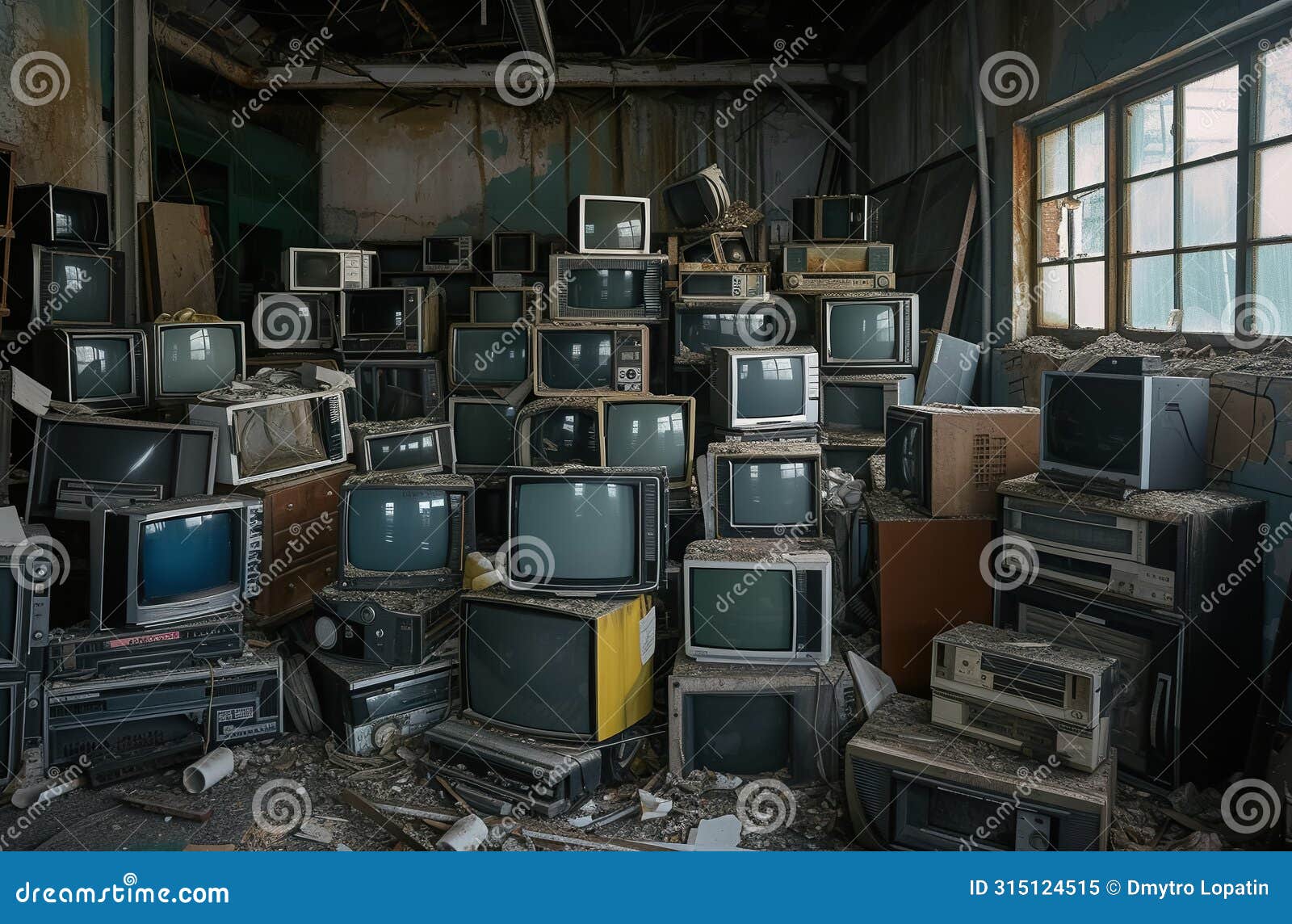 Dump of Old Broken Obsolete Computer with Displays or Tv, Pile of Junk ...