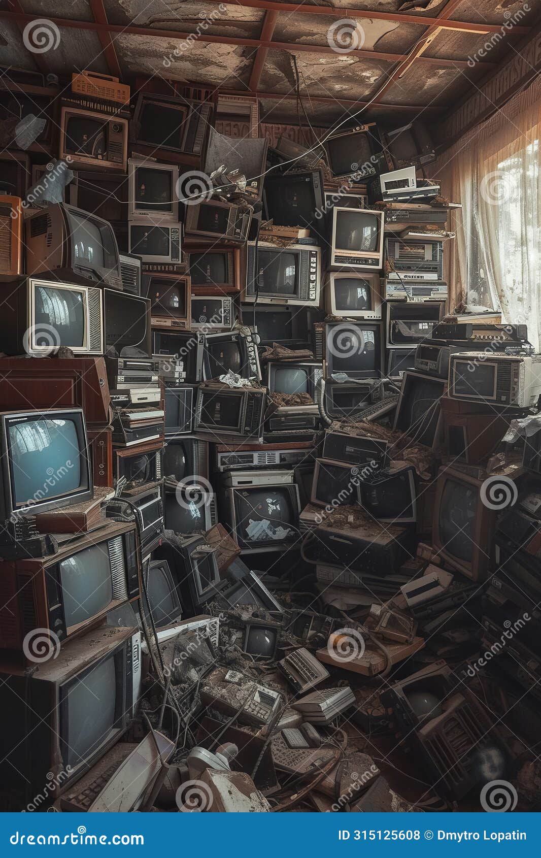 Dump of Old Broken Obsolete Computer with Displays or Tv, Pile of Junk ...