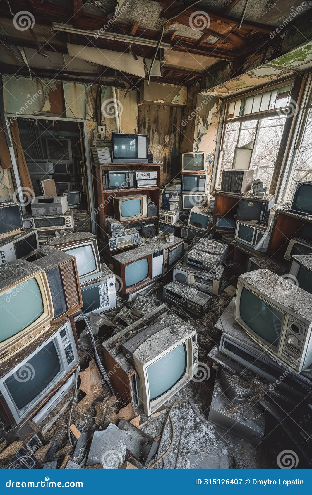 Dump of Old Broken Obsolete Computer with Displays or Tv, Pile of Junk ...