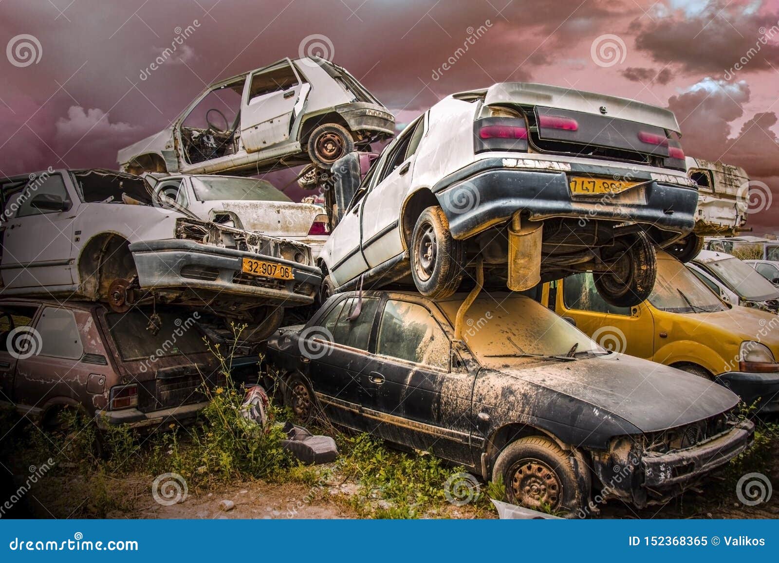 Dump of Old Cars on Green Grass Editorial Image - Image of garbage ...
