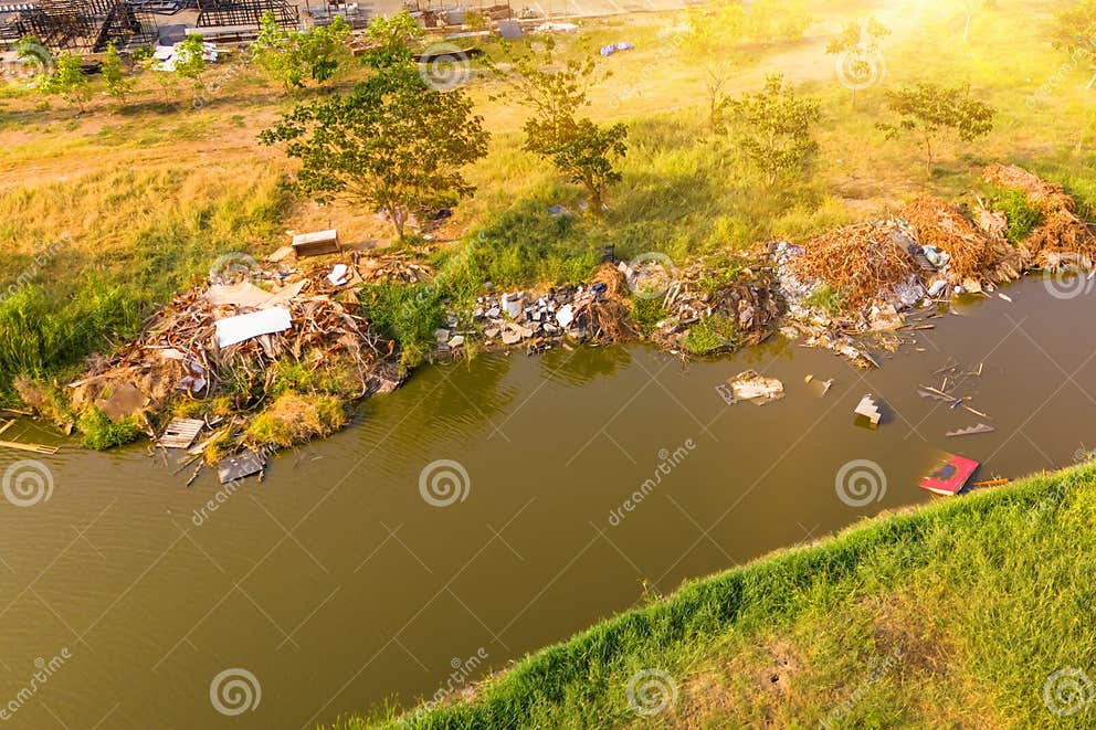 Dump of Solid Household Waste and Construction Waste in a Pond, Aerial ...