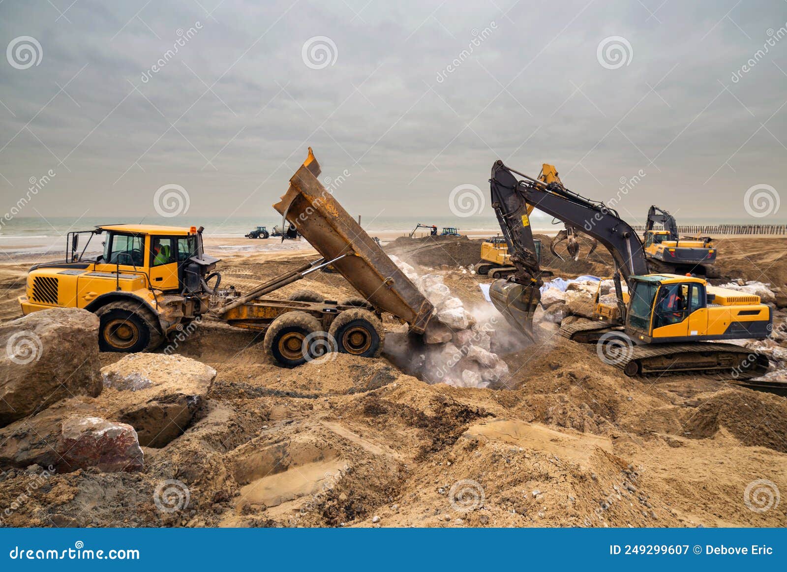 Dumper Unloading Its Cargo on a Construction Site Stock Image - Image ...