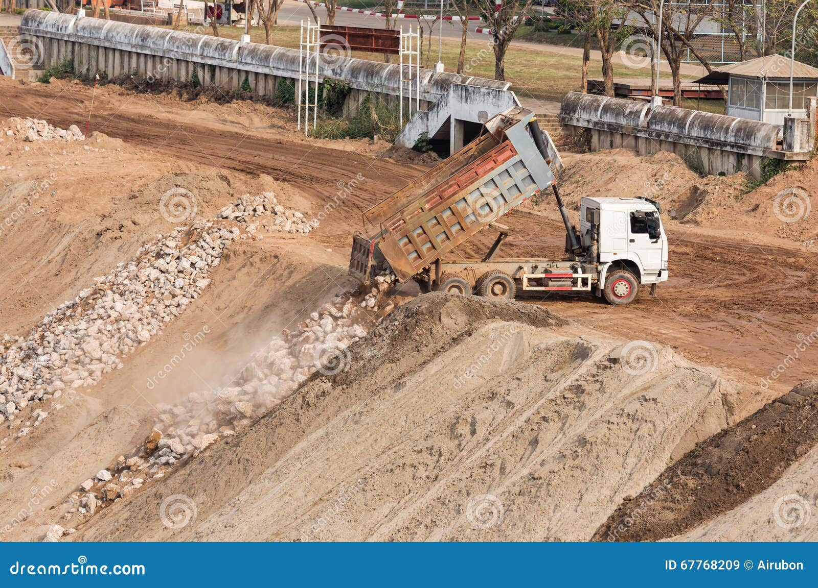 Dump Truck is Dumping Rock. Stock Image - Image of grunge, business ...