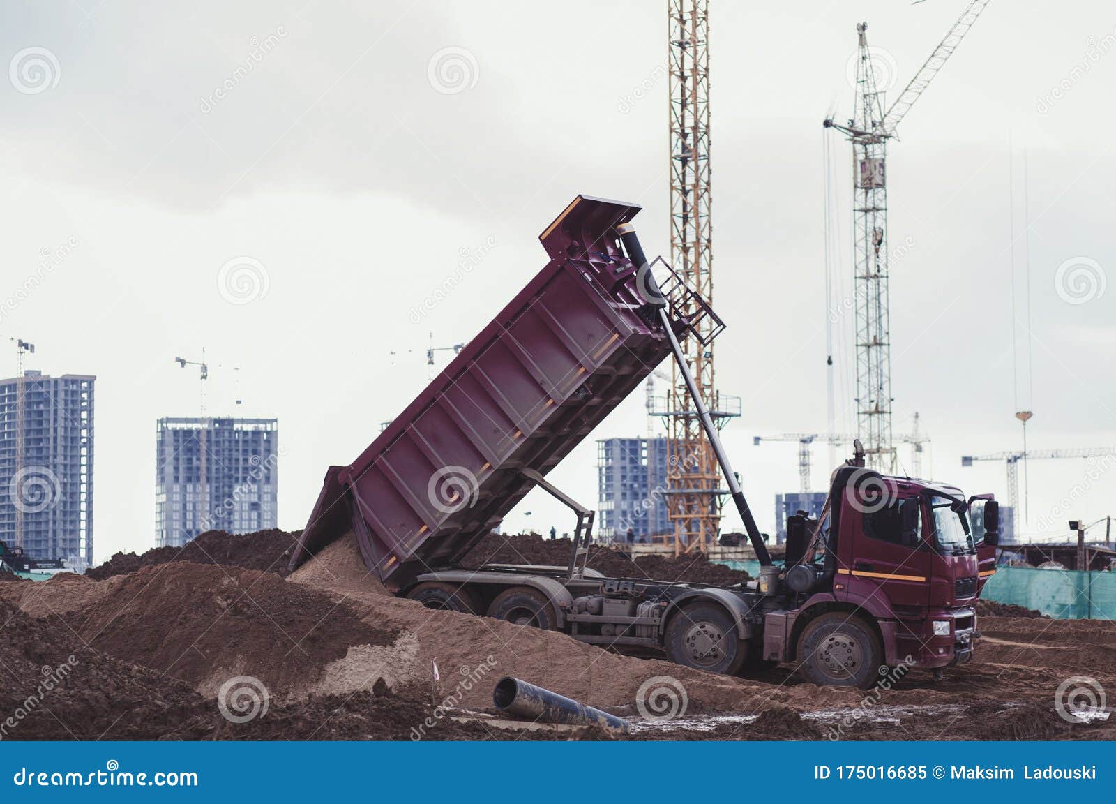 Dump truck is dumping sand stock image. Image of industrial - 175016685